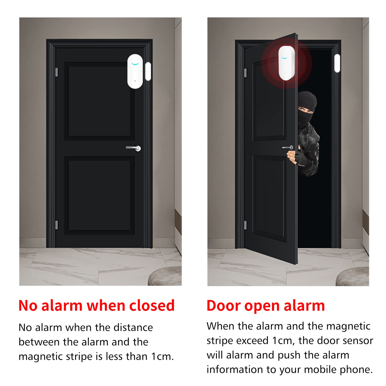 WiFi Door and Windows Sensor Magnets Smart Phone APP Control Compatible with Alexa Google Assistant Wireless Security Alarm Door Open push message for Home Bussiness Burglar Alert (Not suport 5G WIFI)