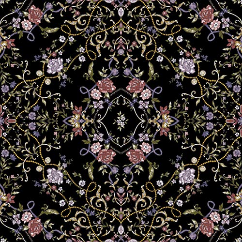 Texco Inc Pattern Printed Poly Spandex Twist Fabric/ 4 Way Stretch Crepe for DIY Projects/Status Design, Black Marsala 2 Yards