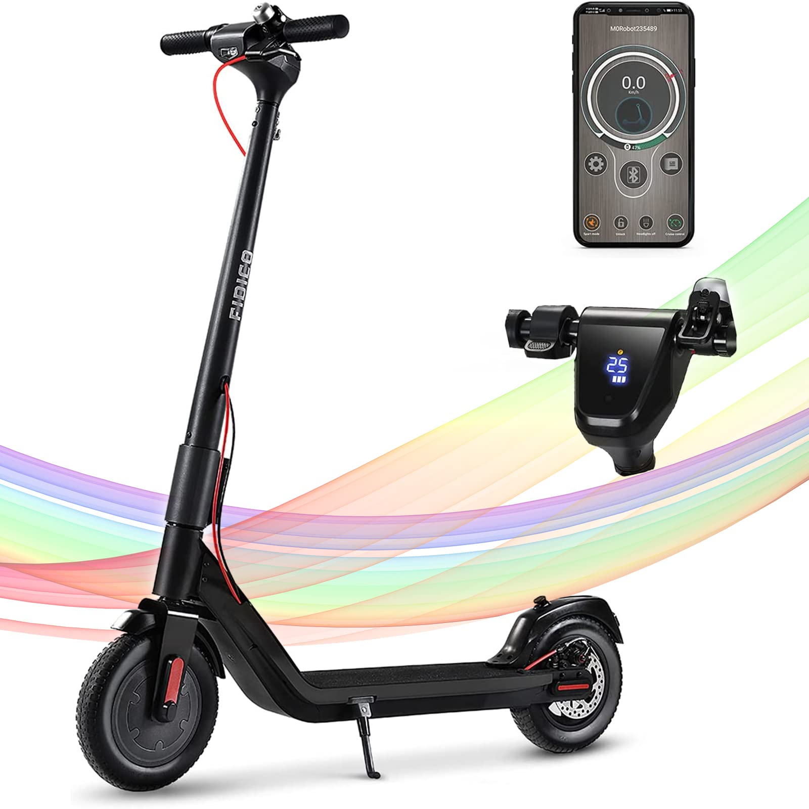 FIDICO Electric Scooter, 350W Brushless Motor, 10’’ Solid Tires, Up to 18 MPH & 20 Miles Range, Folding Commuter Electric Scooter for Adults (Black)