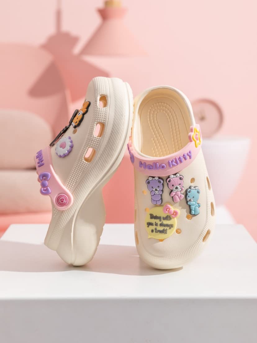 Everyday Delights Sanrio Hello Kitty Bears Clogs Slip on Water Shoes Casual Summer for Girls Kids Children - White XL Size