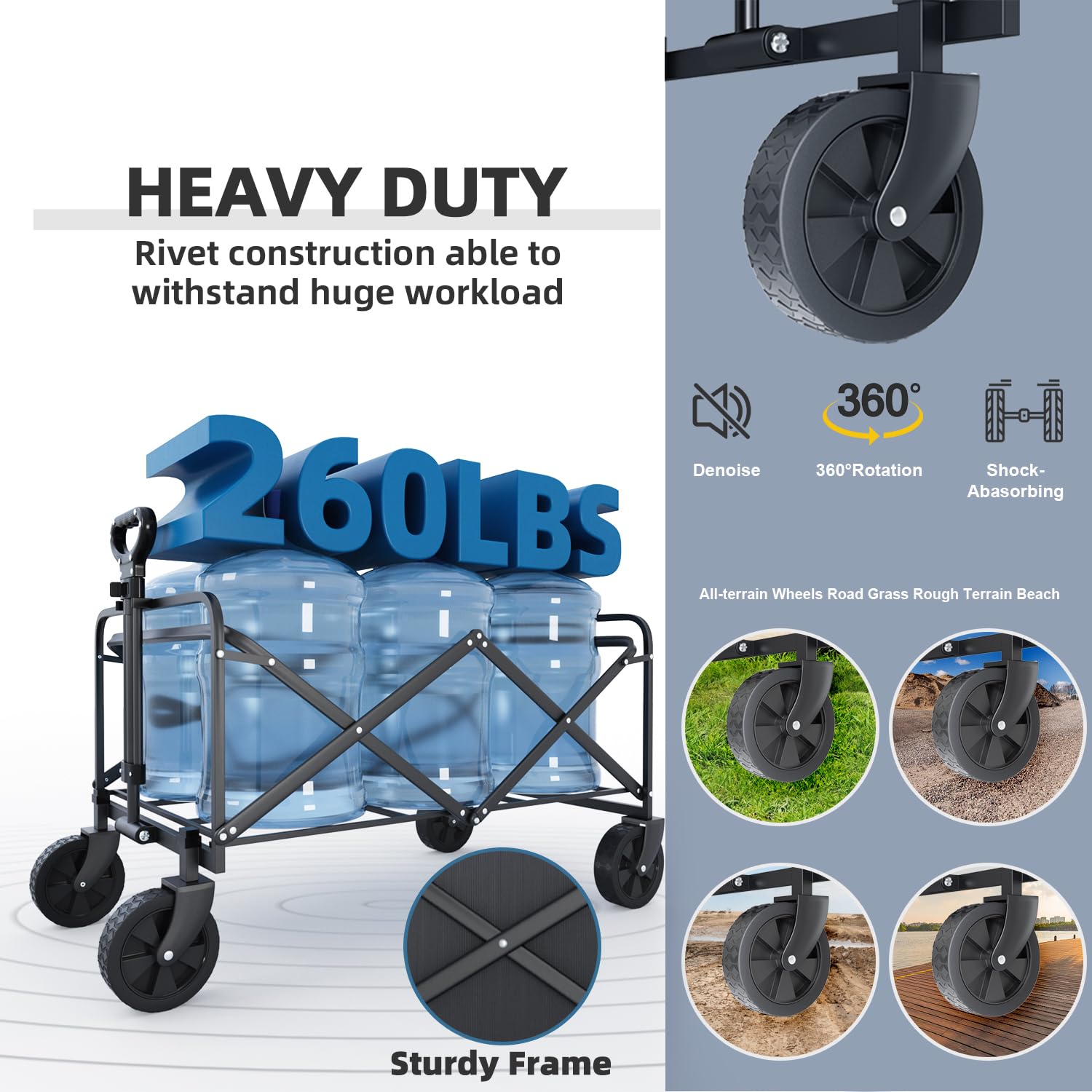 Dreamquest Collapsible Folding Beach Wagon Heavy Duty, Load 420Lbs Foldable Wagon Cart with Dual Brakes and Beverage Cup Holders,Gardening Wagon, All-Terrain Big Wheels for All Roads