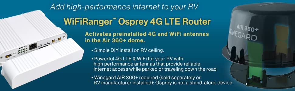 WiFiRanger Osprey Gateway with Cat-6 4G LTE, Dual 2.4/5.8Ghz WiFi 5, Auto Connect, Failover, USB Tethering, Data Saving Rules, and Built-in SafeSurf VPN for Winegard Air360+ Antennas, White