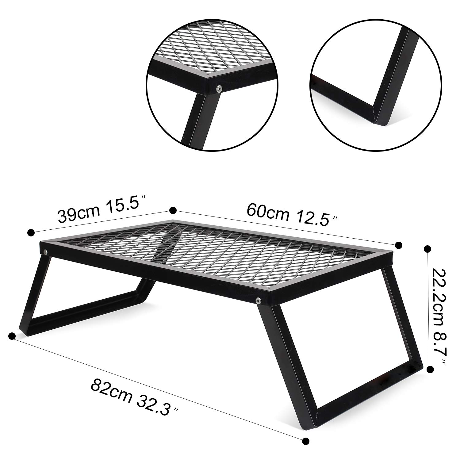 Folding Campfire Grills, Heavy Duty Iron Steel Grate, Portable Over Fire Camp Grill for Outdoor Table Backpacking Hiking Traveling Picnic BBQ