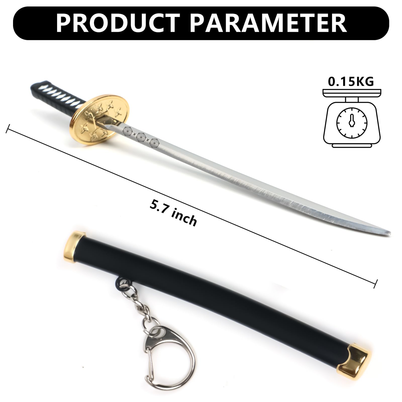 SHARP CASTLE Mini Japanese Katana, 5.7 inches Ultra Sharp Stainless Steel Knife with Scabbard, Anime Katana Keychain, Utility Knife Cutter, Handmade, Craft Use - Black(GT01.BK)