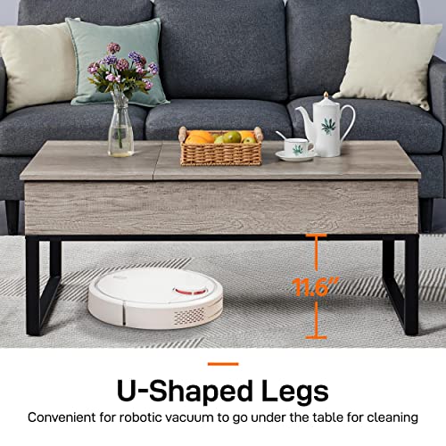 Yaheetech Lift Top Coffee Table with Hidden Storage Compartment, Farmhouse Wooden Center Table with 2 Way Raisable Tabletop & Gas Lift Mechanism for Living Room Reception Room,Gray