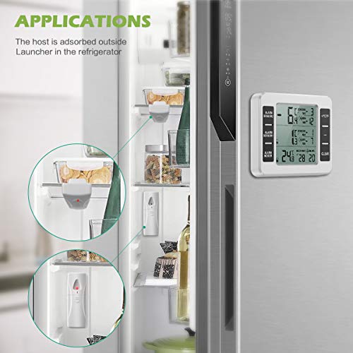 KeeKit Refrigerator Thermometer, Indoor Outdoor Thermometer with 2 Sensors, Wireless Digital Freezer Thermometer with Audible Alarm Temperature Gauge, Min/Max Record for Home, Kitchen β White