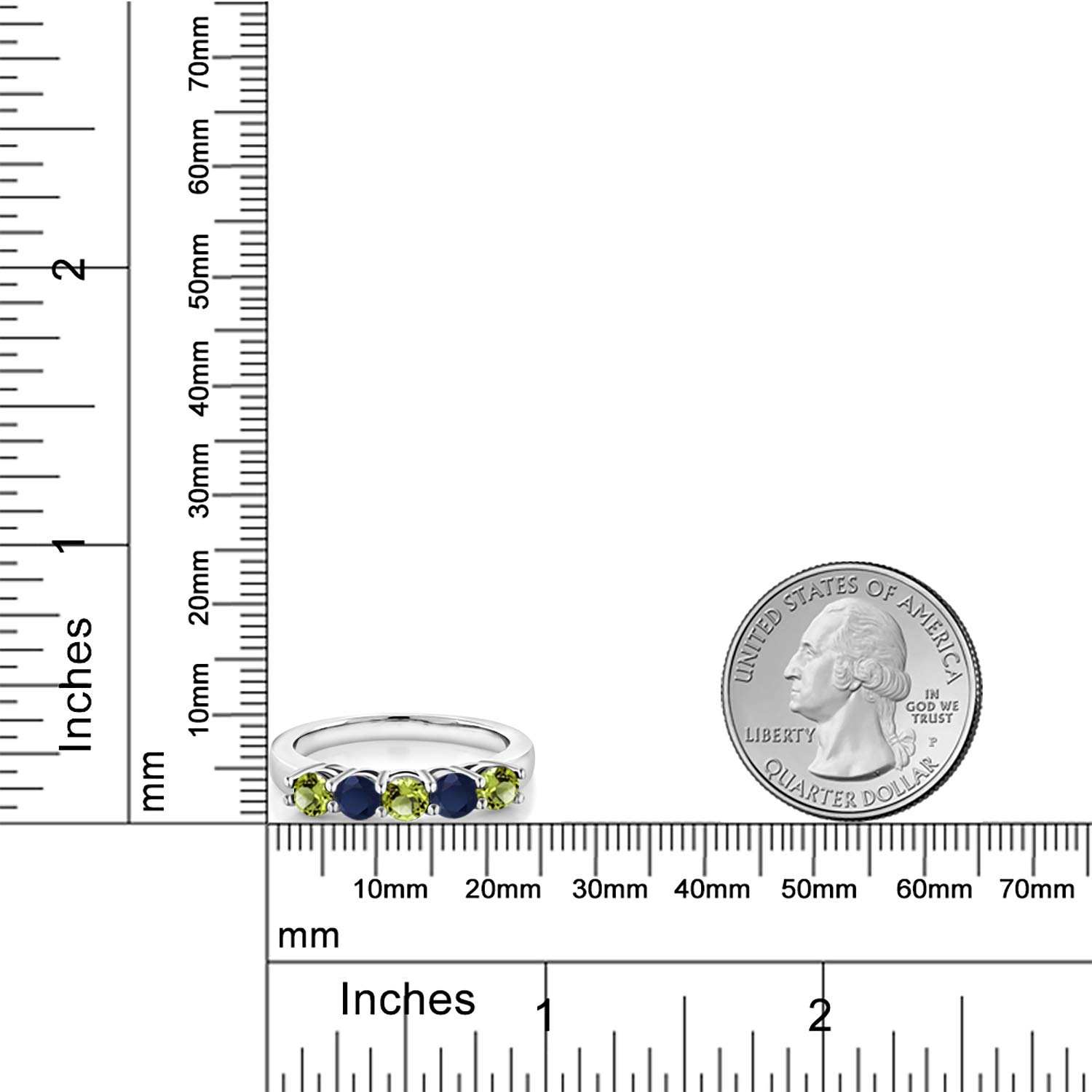 Gem Stone King 925 Sterling Silver Green Peridot and Blue Sapphire 5-Stone Wedding Anniversary Band Ring For Women (1.12 Cttw, Gemstone August Birthstone, Available In Size 5, 6, 7, 8, 9)
