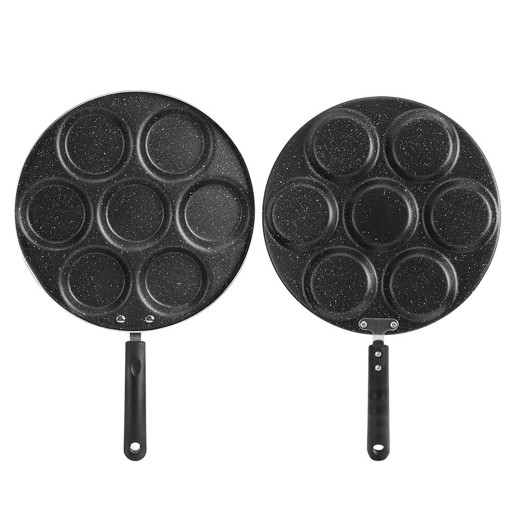 Yosoo123 Frying Pan, 7 Holes Frying Pan Non Stick Fried Eggs Cooking Pan Burger Household Kitchen Cookware for Pancakes Burgers Quesadillas Eggs Breakfast