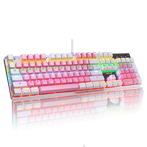 FELICON RGB LED Backlit Wired Mechanical Gaming Keyboard,Metal Panle Dustproof Suspended Keycap Keyboard,for Mac Laptop PC Game and Work (Pink)