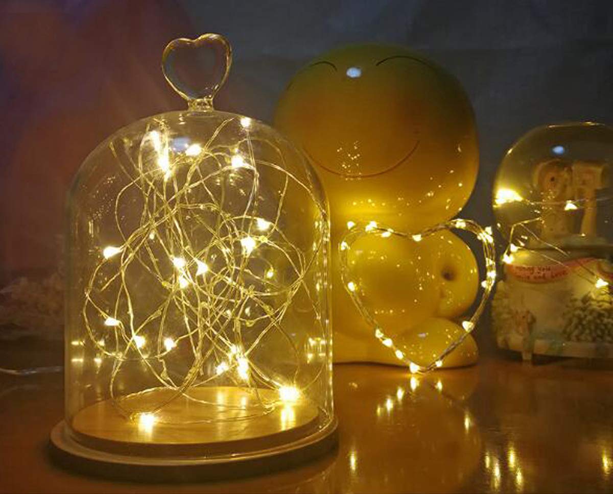 Dreamworth 2 Pack 12 Modes Sound Activated Music String Lights, Battery Operated 16.4Ft 50 LED Silver Wire Fairy Lights with Remote Timer for Bedroom Wedding Party Festival(Warm White)