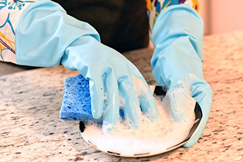 Finnhomy 31229 Household Gloves Latex free cleaning Gloves with soft fiber lining extra long cuff 15" and Vinyl Textured Grip 2 Pair Large