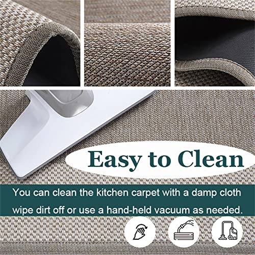 Insun 2 Piece Kitchen Mat Floor Mats Set,Non Slip Absorbent Washable Kitchen Rug,Linen Look Kitchen Runner Rug Set in Front of Sink,Beige,20"x31.5"+20"x47"