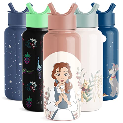 Simple Modern Disney Princess Water Bottle with Straw Lid Vacuum Insulated Stainless Steel Metal Thermos | Gifts for Women Men Reusable Leak Proof Flask | Summit Collection | 32oz Belle on Mauve