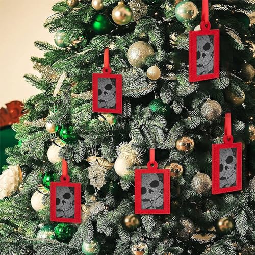 Ethnic Pattern Skull Christmas Photo Ornament Frame Red Picture Frame for Xmas Tree Hanging Decoration