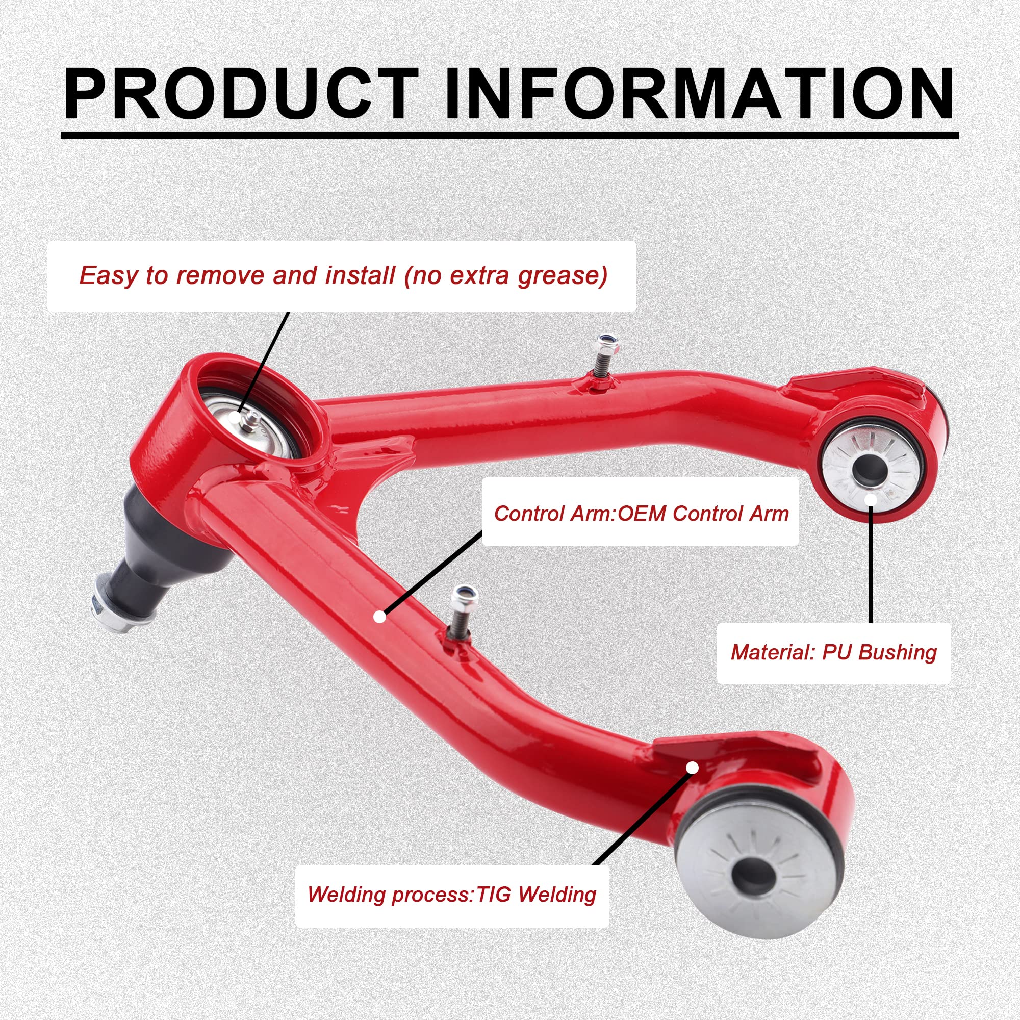 Front Upper Control Arms with Ball Joint For 2007-2018 Silverado 1500 GMC Sierra 1500, 2-4" Lift Suspension Adjustable Control Arms For 07-14 Yukon Avalanche Tahoe Suburban (Red)