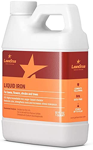 LawnStar Chelated Liquid Iron (32 OZ) for Plants - Multi-Purpose, Suitable for Lawn, Flowers, Shrubs, Trees - Treats Iron Deficiency, Root Damage & Color Distortion β EDTA-Free, American Made