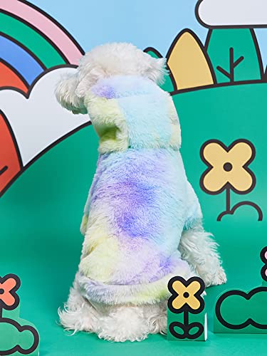 QWINEE Tie Dye Dog Coat,Dog Warm Soft Winter Hoodie,Puppy Sweatshirt Clothes for Cat Small Medium Dog Girl Boy Multi-Colored Medium