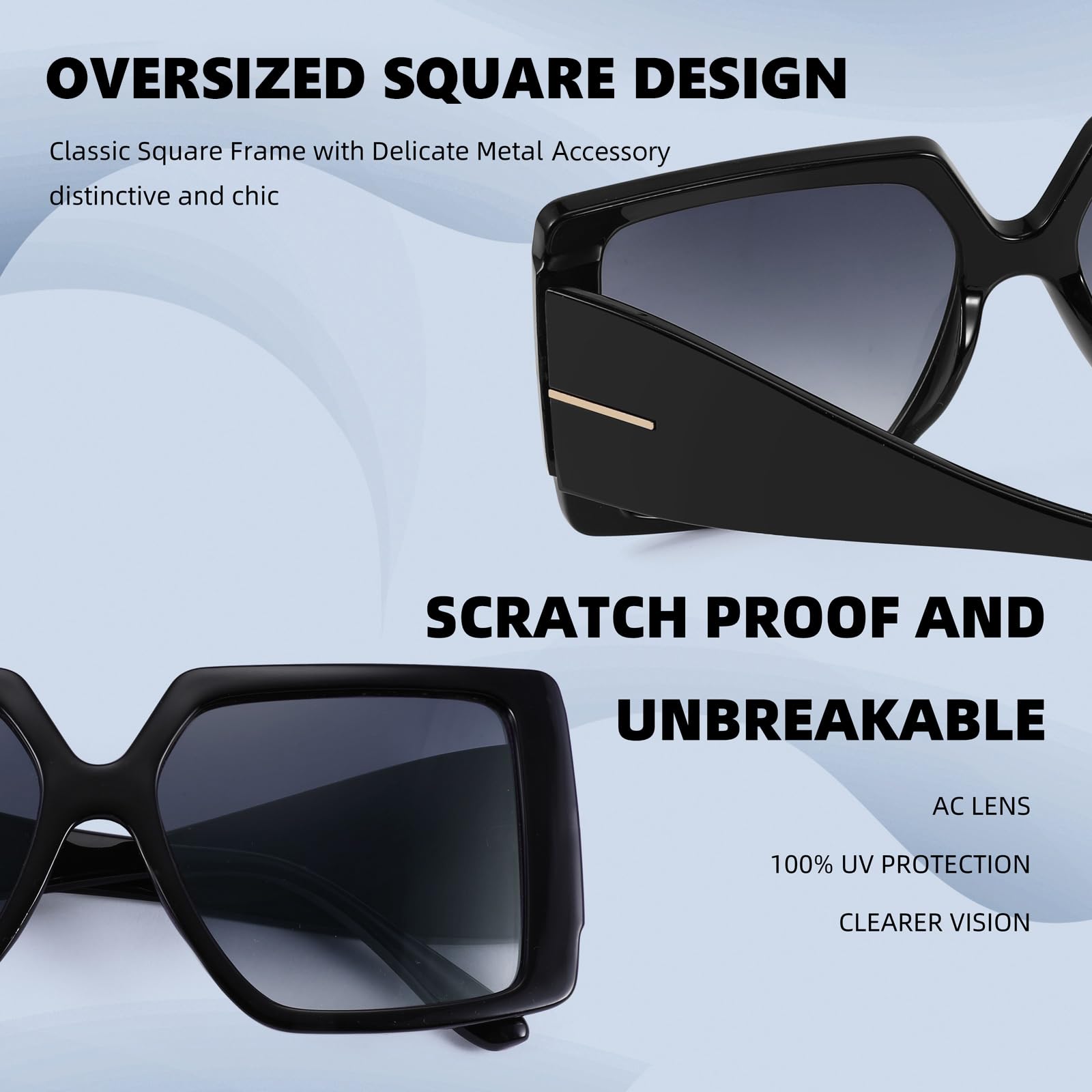 FEISEDY Womens Sunglasses, Trendy Large Frame Retro Square Oversized Shades for Men B4036