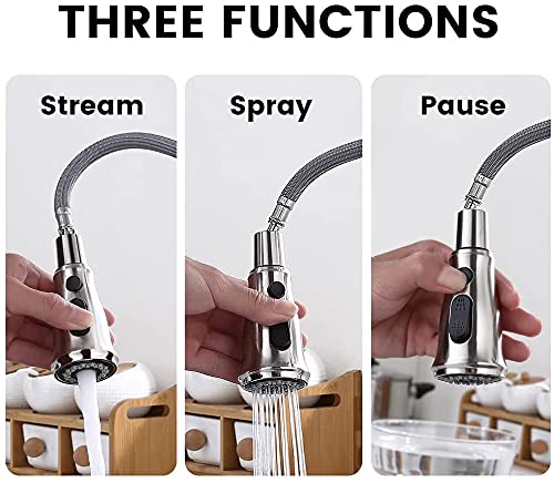 LikeHome Pull Out Spray Head for Pull Down Kitchen Faucet 3 Function Replacement Part for Pull Down Sink in Chrome Finish