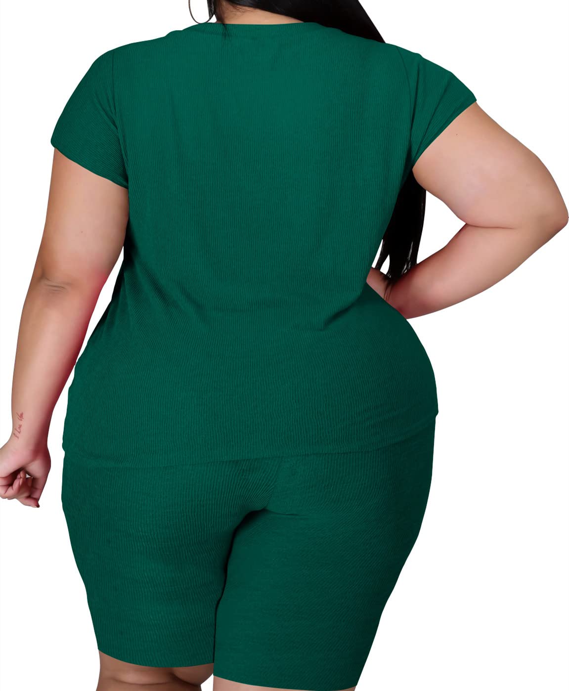 Folivora Women's Plus Size Two Piece Outfits Summer Sweatsuits Elastic Loungewear Jogging Tracksuit Set Green 4XL