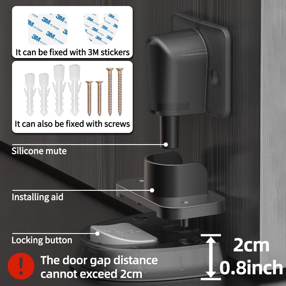 Evka Windproof Door Stopper with Locking Function, Noiseless Floor Door Stop with Adhesive Tapes for No Drilling and Screws for Stronger Mount. (Black, 3pcs)