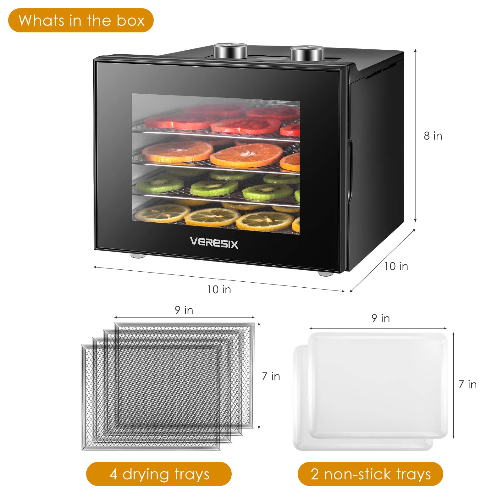 Food Dehydrator Machine - Digital Adjustable Timer and Temperature Control Dryer Dehydrators for Food and Jerky, Herbs, Meat, Fruit, Veggies, with 4 Stainless Steel Trays and 2 Anti-Stick Mat
