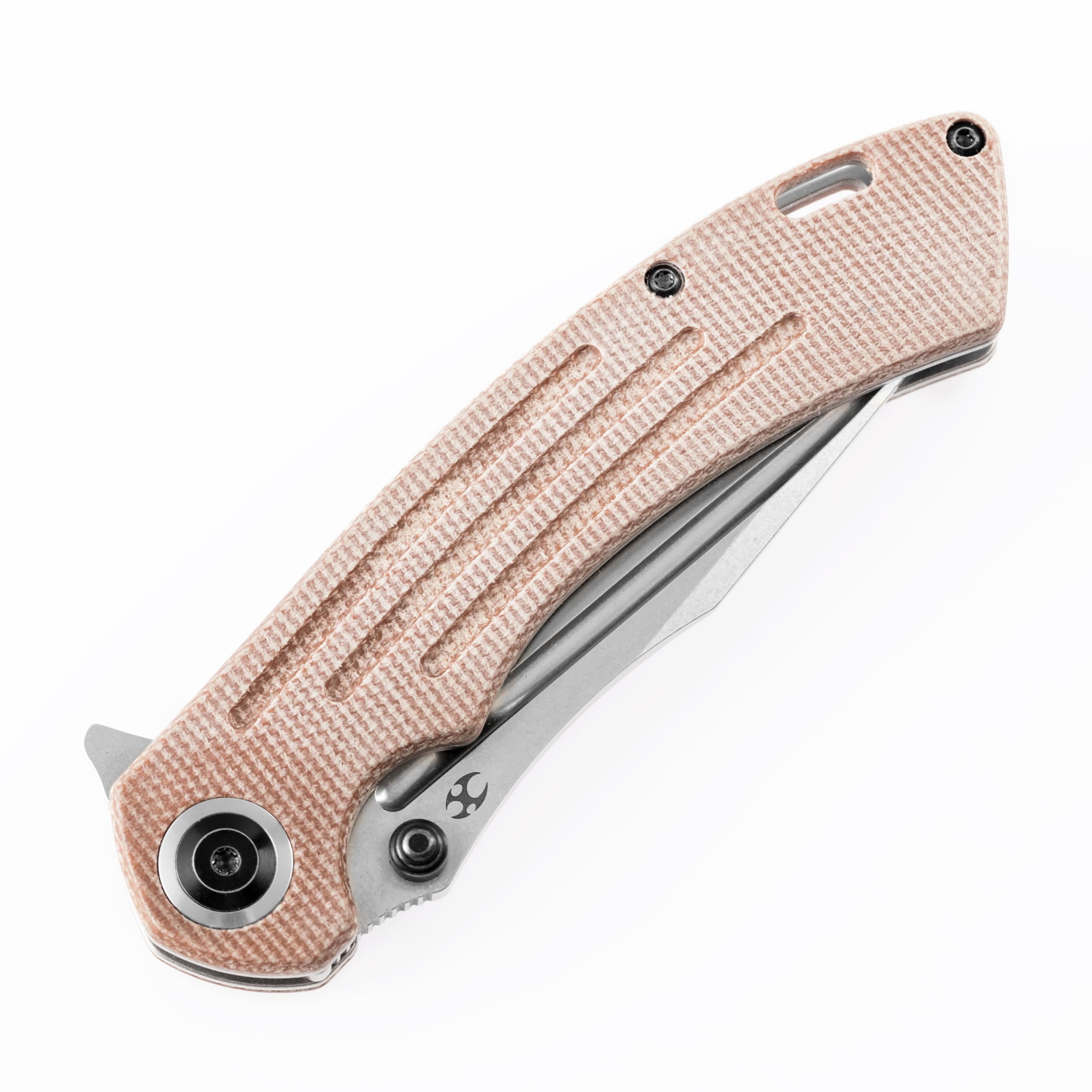 KANSEPT Pretatout Pocket Knives 8.3in Folding Knife with Stonewashed 154CM Blade, Brown Micarta Handle, Pocket Tactical Knife for Men Women, Envelope Opener with Thumb Stud T1032A3