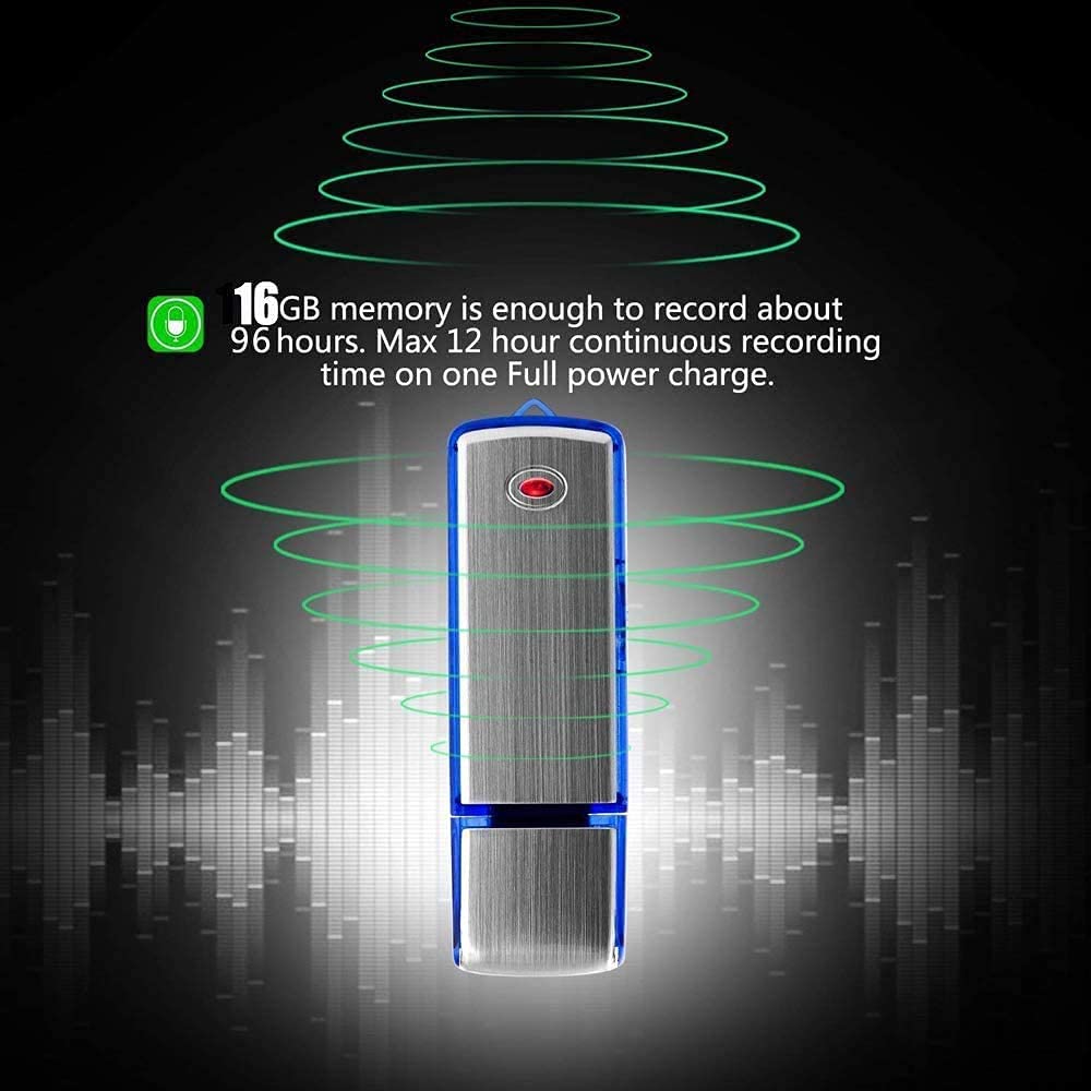 Mini Digital Voice Recorder 16GB USB Flash Drive and Mp3 Function HD Lossless Noise Reduction AI Smart Voice Recorder Flash Drive for Lectures Meetings Interviews and Transfer Files (Blue Edge)