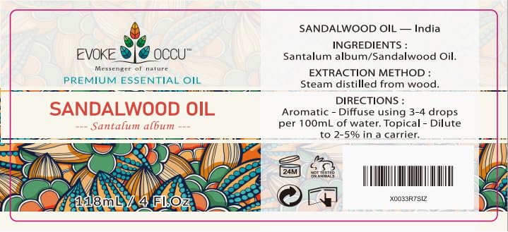 EVOKE OCCU Sandalwood Essential Oil 4 Fl Oz, Pure Sandalwood Oil for Diffuser Candle Soap Making - 118ml