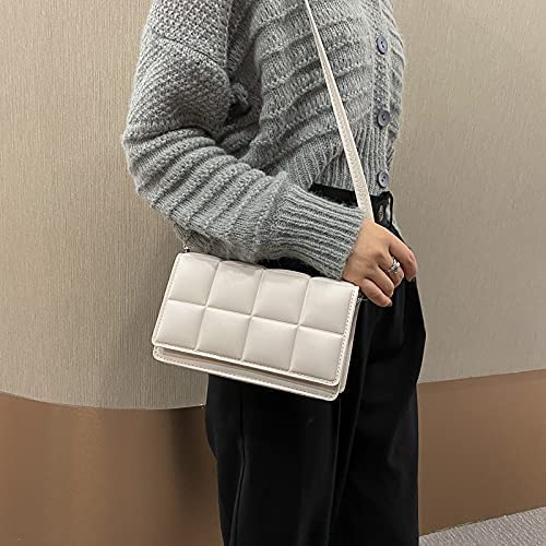 Handbag Crossbody Shoulder Square Purse for Women Chain Shoulder Leather Metal Satchel Tote Bag: One Size (WHITE)
