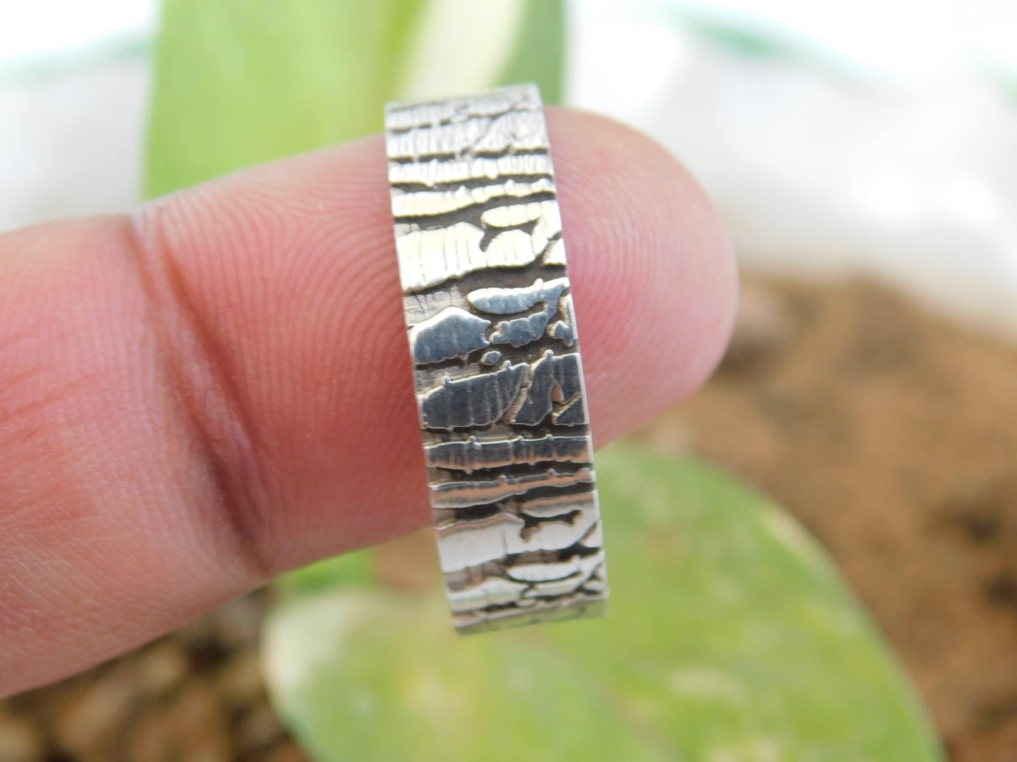 Forest band ring, Wedding Band, Forest Jewelry, 925 Sterling Silver Engraved Ring, Birch Tree Ring, Designs Hammered Tungsten, Gift, silver band ring (13)
