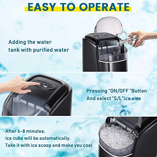 Kismile Countertop Ice Maker Machine,26Lbs/24H Compact Automatic Ice Makers,9 Cubes Ready in 6-8 Minutes,Portable Ice Cube Maker with Self-Cleaning Program