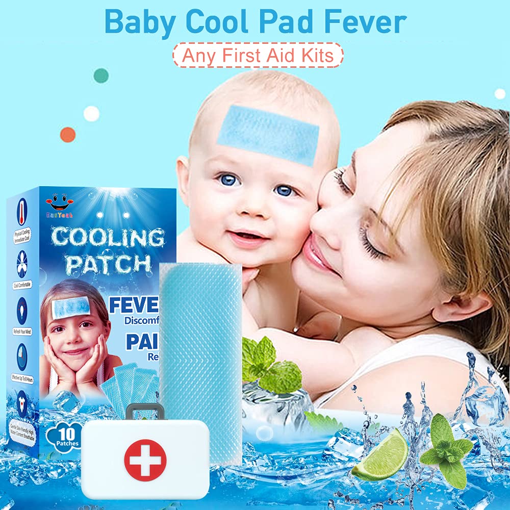 EasYeah Cooling Patches for Fever Discomfort & Pain Relief, Cooling Relief Fever Reducer, Soothe Headache Pain, 10 Count Per Box (2 Boxes)