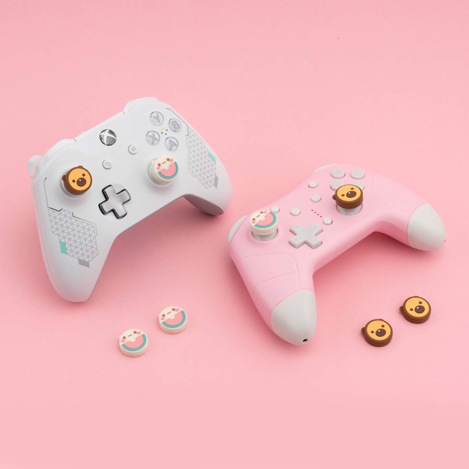 GeekShare Cute Animal Theme Xbox One Controller Thumb Grips, Thumbsticks Cover Set Compatible with Xbox One Controller, 2 Pair / 4 Pcs -- Watermelon Cat and Mousse Bear