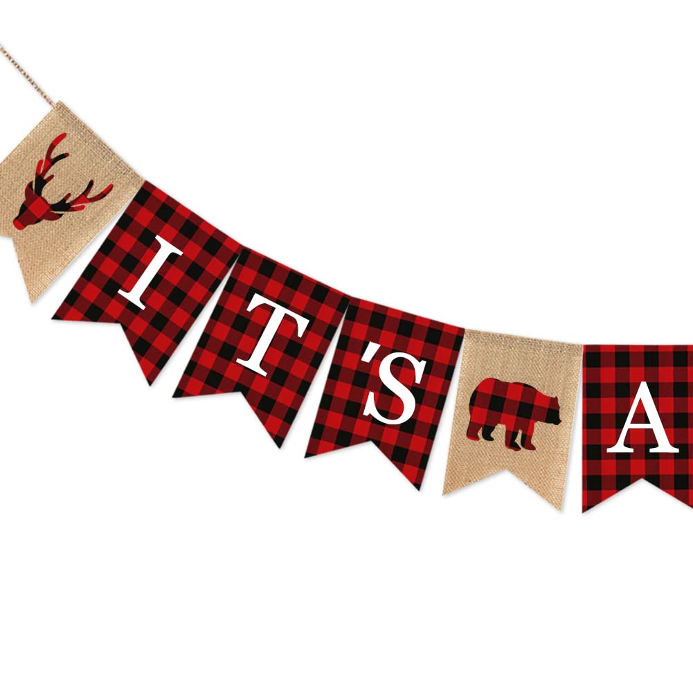 Lumberjack Theme Burlap Banner and It's a Boy Banner High Chair Banner for Baby Boy Photo Props Backdrop Decors