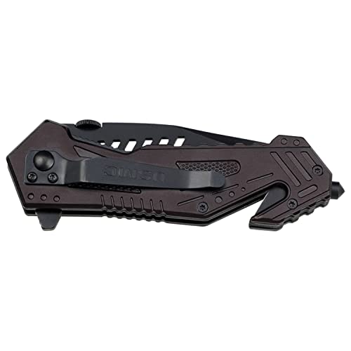 MTECH USA – Spring Assisted Open Folding Knife – Black Tanto Blade, Black Aluminum Handle, Rope Cutter, Carbide Tip Glass Punch, and Pocket Clip, US Marines, Tactical, EDC, Self Defense- M-A1033BK
