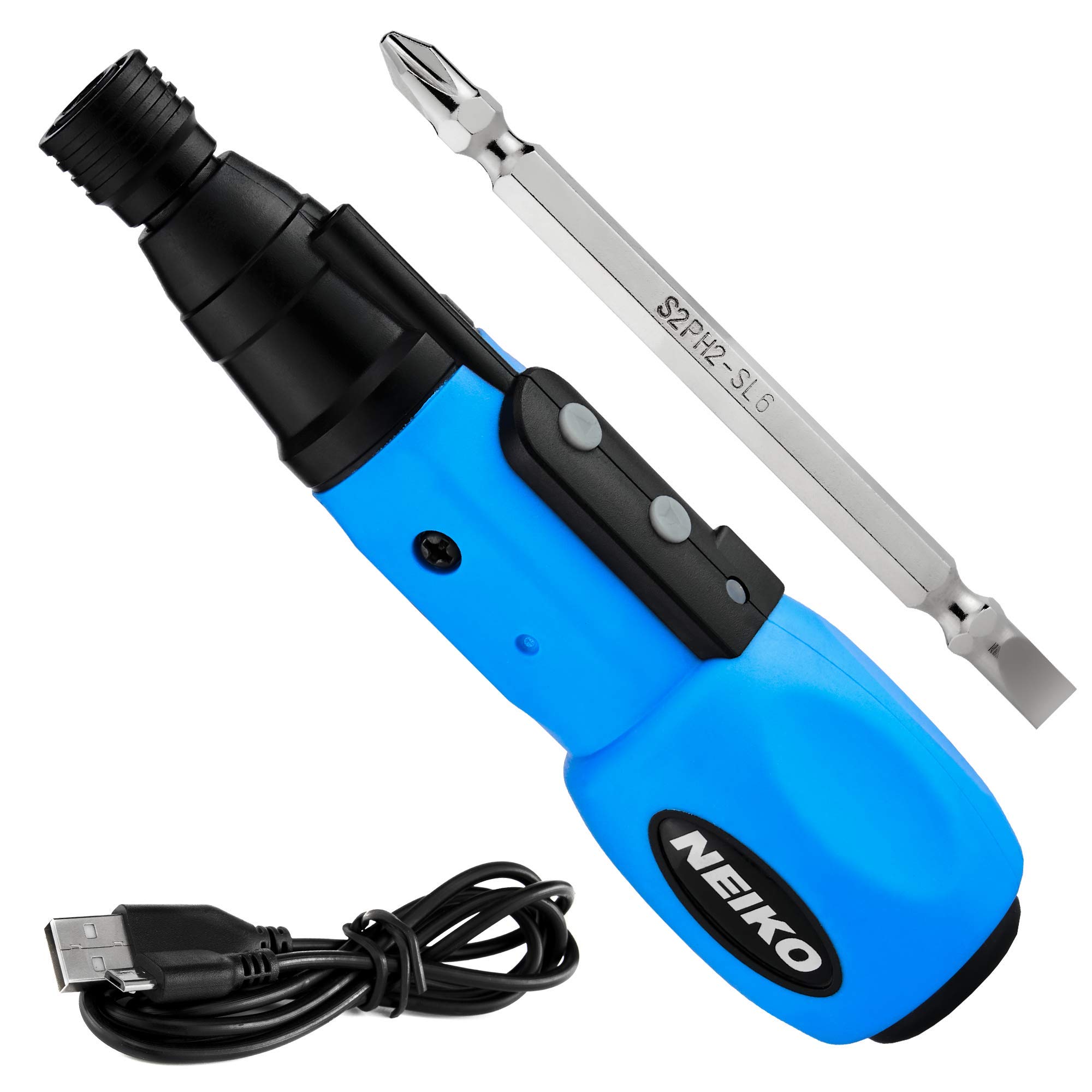 NEIKO 10577A Cordless Power Screwdriver | 1/4ā Hex Auto-Lock Safety Chuck | Includes Phillips and Flathead Bit | USB Rechargeable Lithium-Ion Technology | Auto and Manual Mode
