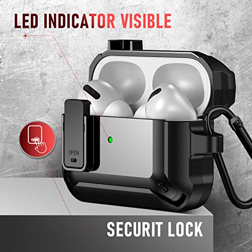 Samtec Airpod Pro 2 Case Cover 2022 with Secure Lock Clip, Military Armor Series Full-Body Rugged Hard Shell for Men Women with Keychain，Shockproof Protective Case for AirPod Pro 2nd Generation,Black