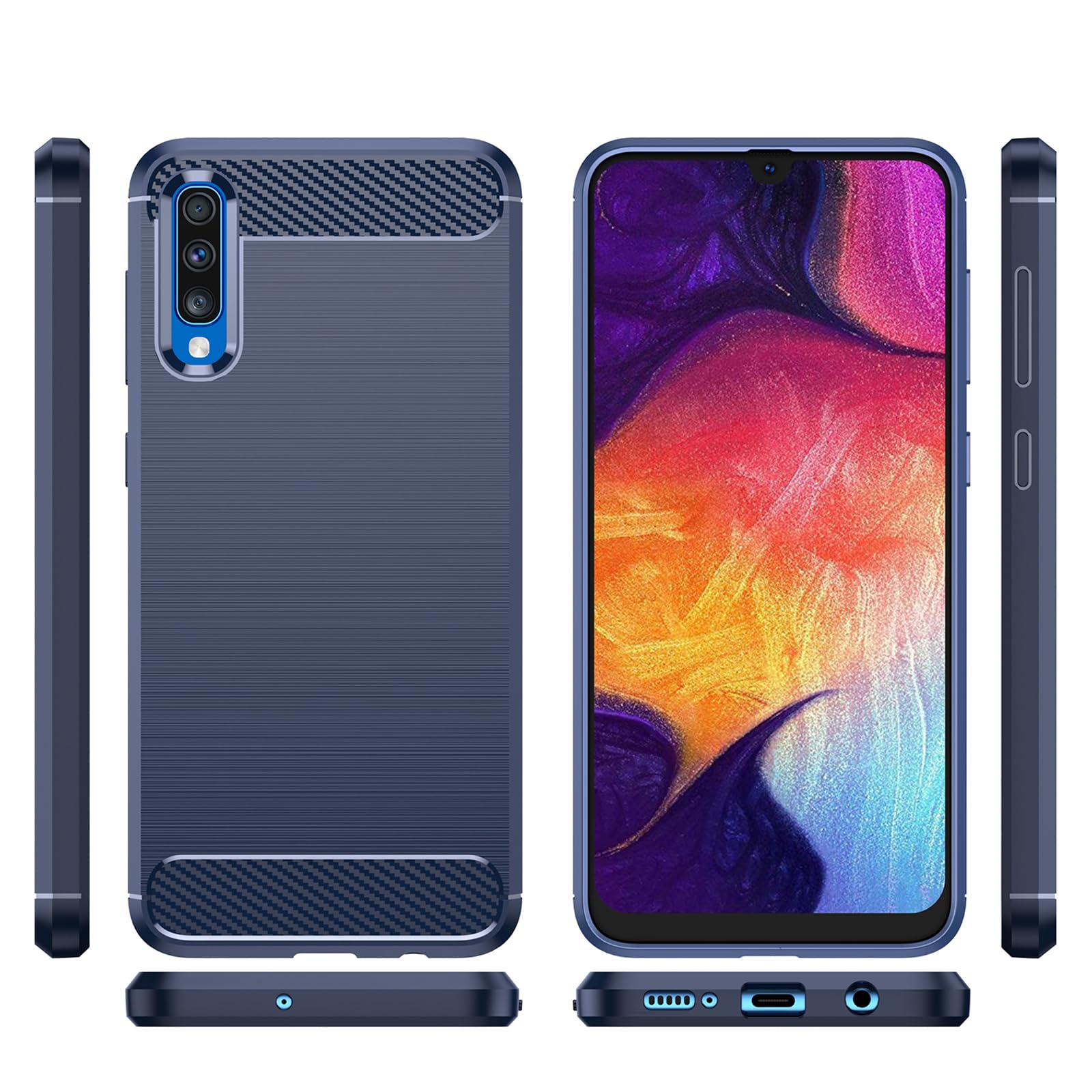 EUAGVQY for Samsung A50 Galaxy A50 Galaxy A50S Case Carbon Fiber Soft TPU Anti-Slip Durable Lightweight Protective Phone Cover for Samsung Galaxy A50(Blue)