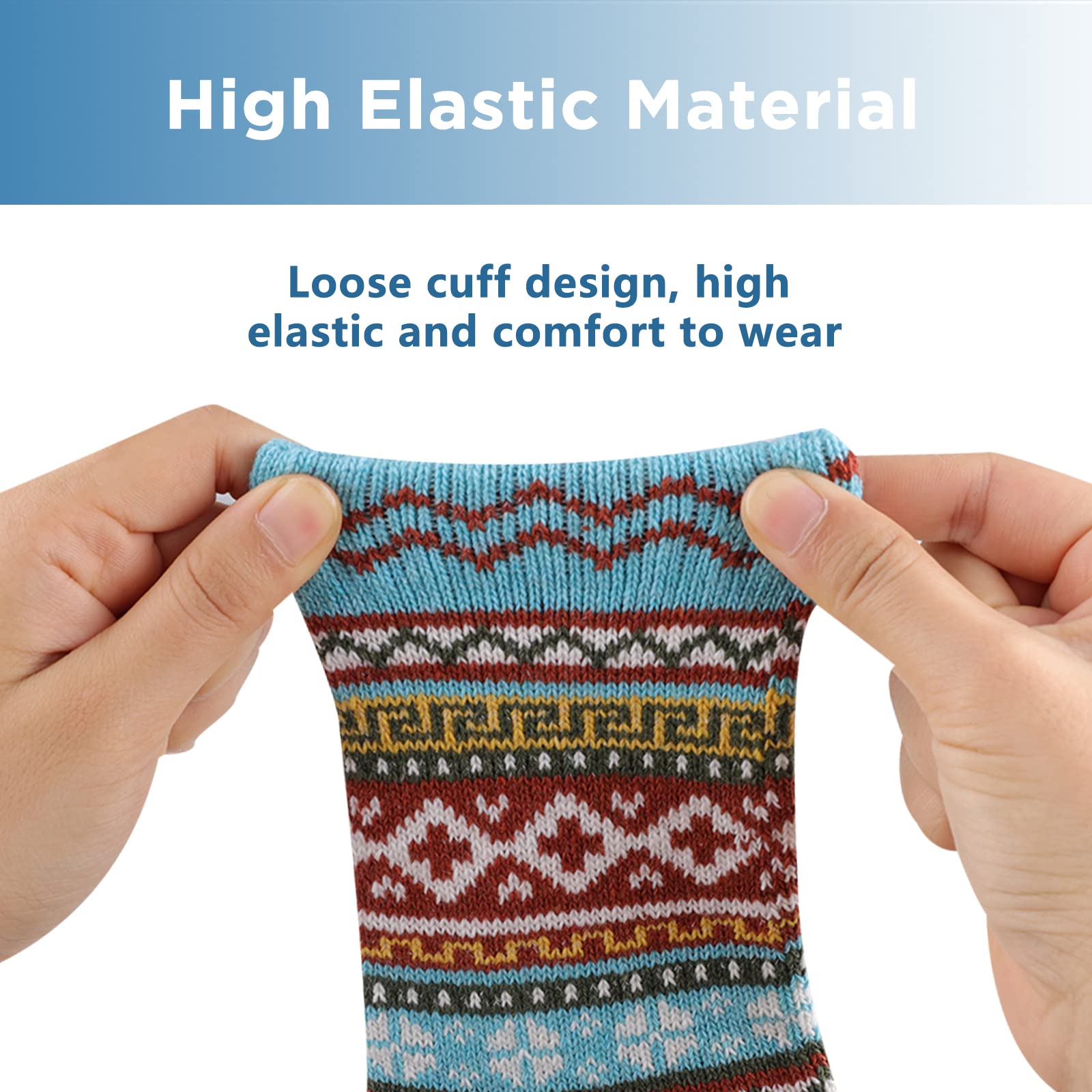 HiTauing 5 Pack Womens Wool Socks Winter Soft Warm Cold Knit Wool Crew Socks Thick Knit Cozy Winter Socks Gifts for Women One Size