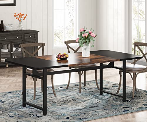 Tribesigns Dining Table for 6 People, 70.87" Long Dining Room Table with Heavy Duty Metal Frame, Industrial Rectangle Kitchen Table for Kitchen, Dining Room, Rustic Brown/Black