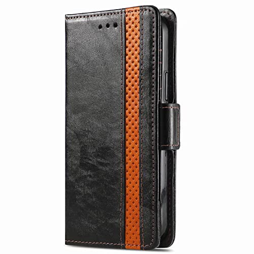 FTRONGRT Case for Tecno Camon 18, with Mobile Phone Holder, Fall-Proof, Suitable for Tecno Camon 18 Folding Mobile Phone Leather Protective Shell.Black