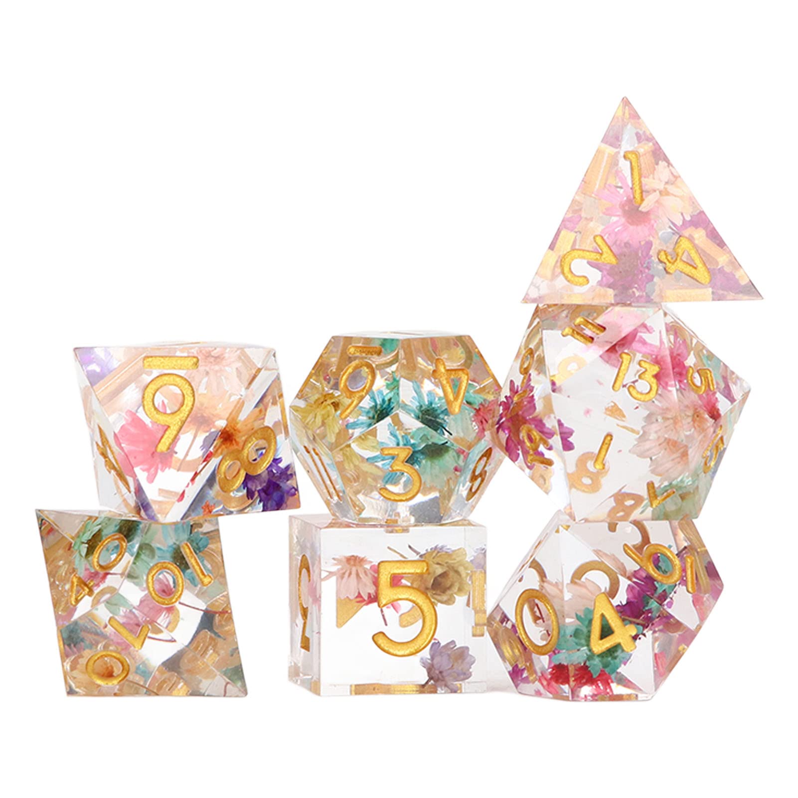 Luqeeg 7 Pcs Role Playing Game Dices, Semitransparent Resin Dice Set, Exquisite Polyhedral Dice for Holiday Party Bar, Portable Balance Rolling Dice for Board Game, Table Games