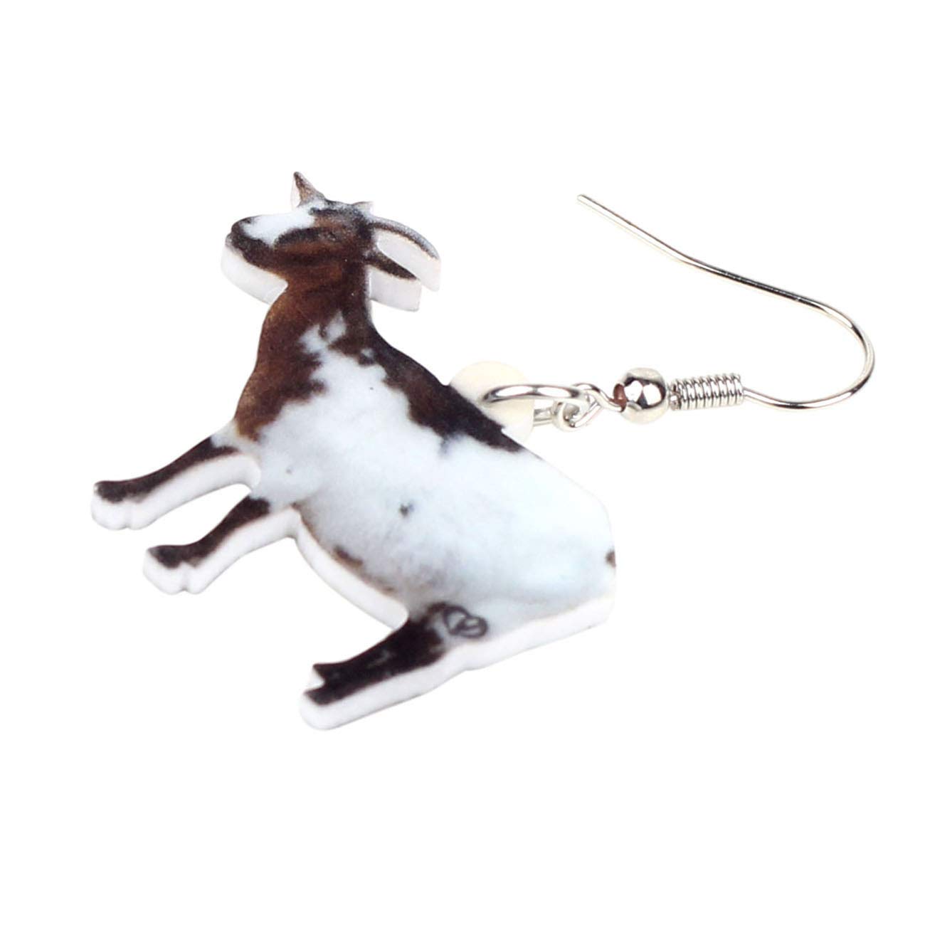 DUOWEI Acrylic Lovely Goat Earrings Novelty Drop Dangle Jewelry for Women Lovers Unique Gifts and Souvenir (White and Brown)