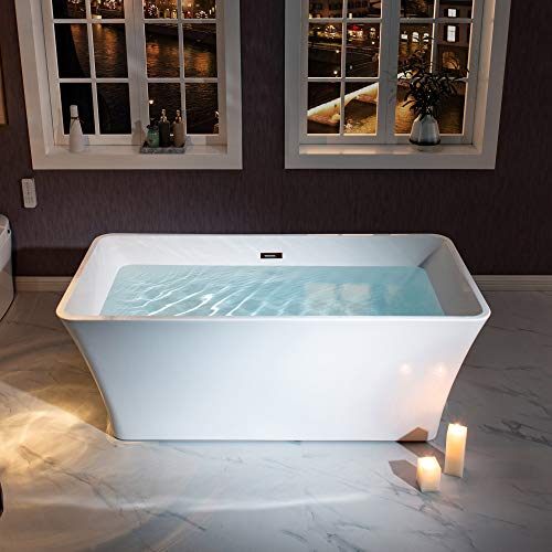 WOODBRIDGE 59"Freestanding White Acylic Soaking Bathtub with Drain Kit and Floor Mount Tub Filler in ORB,BTA1509 -ORB-Drain &O+F0010ORBVT