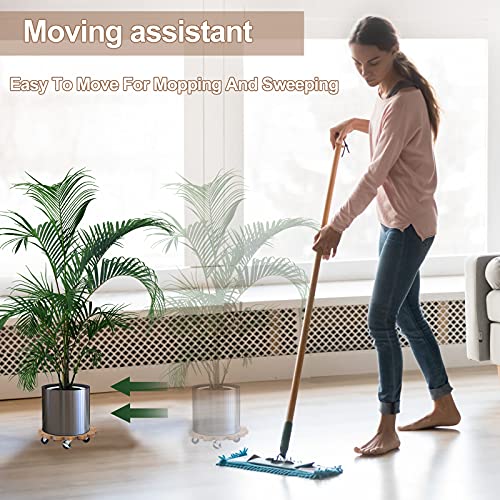Melody House Plant Caddy, 12 Inch Plant Stand with Wheels, Indoor Round Wood Rolling Plant Dolly, 2 Pack