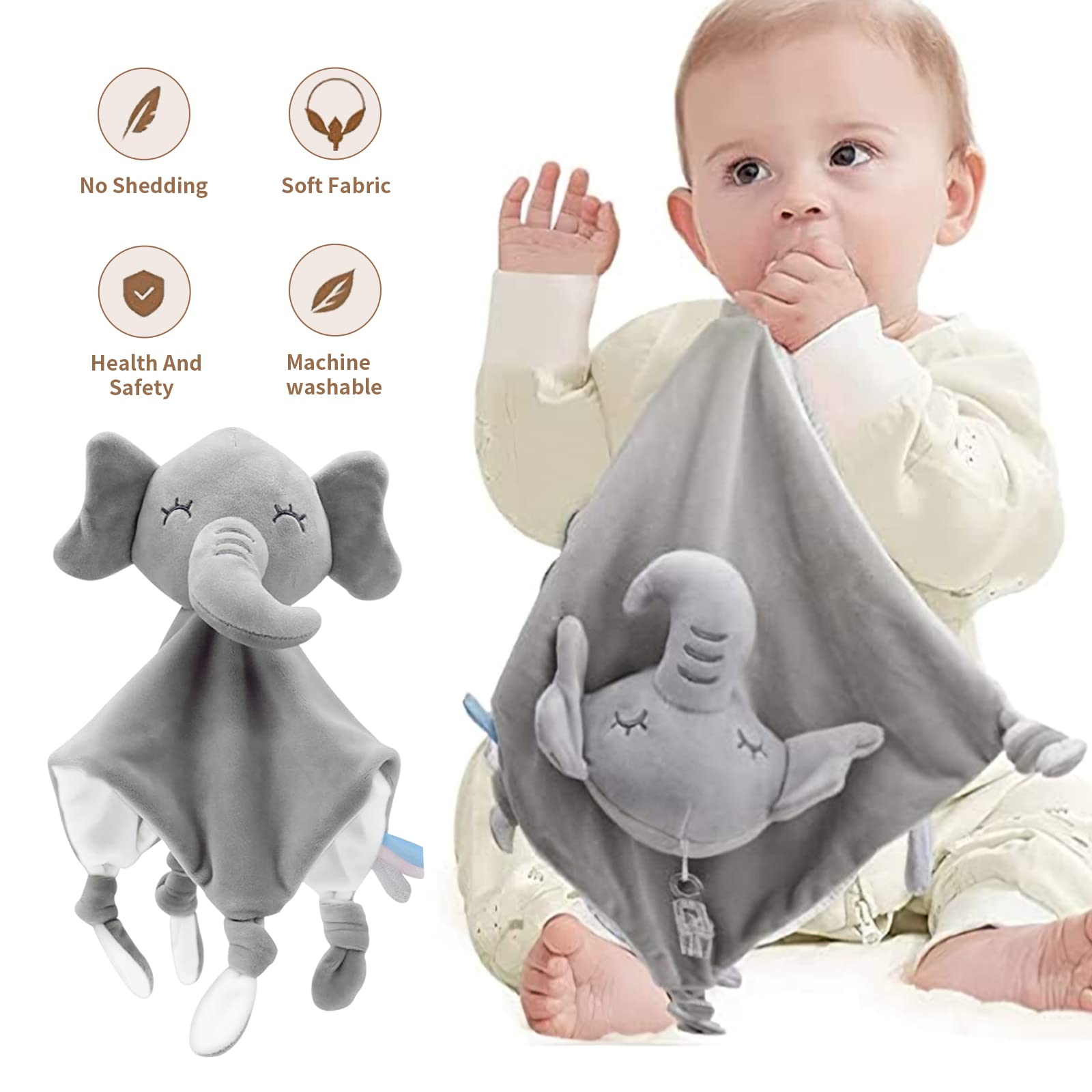 LEBOCADO Baby Security Blanket Soft Minky Dot Fabric Lovey Blanket with Lovely Animal Pattern Backing, Stuffed Plush Cuddle Newborn Blankie (Soothing Towel - Elephant)…