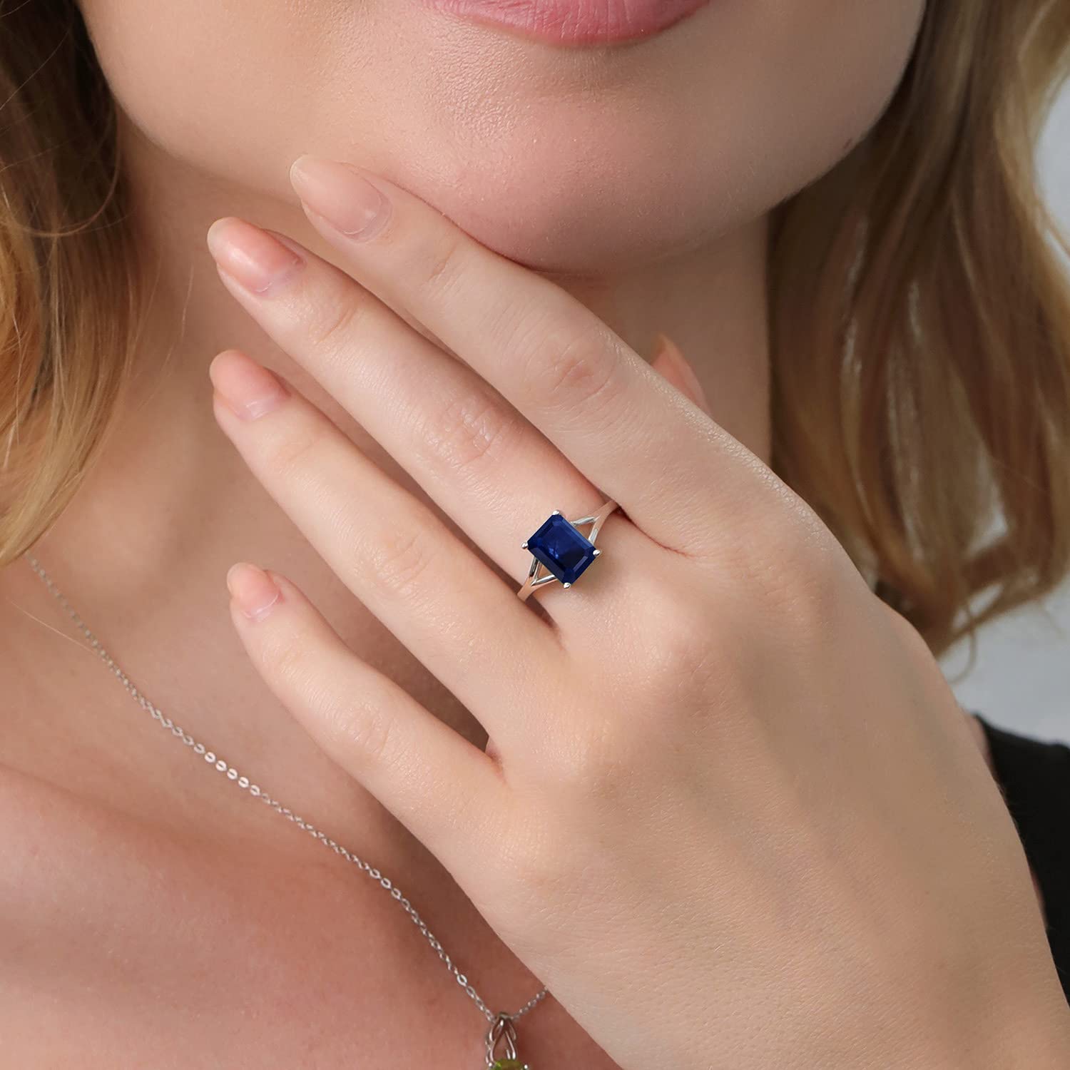 Gem Stone King 925 Sterling Silver Blue Sapphire Solitaire Engagement Ring For Women (2.45 Cttw, Emerald Cut 9X7MM, Gemstone September Birthstone, Available in Size 5,6,7,8,9)