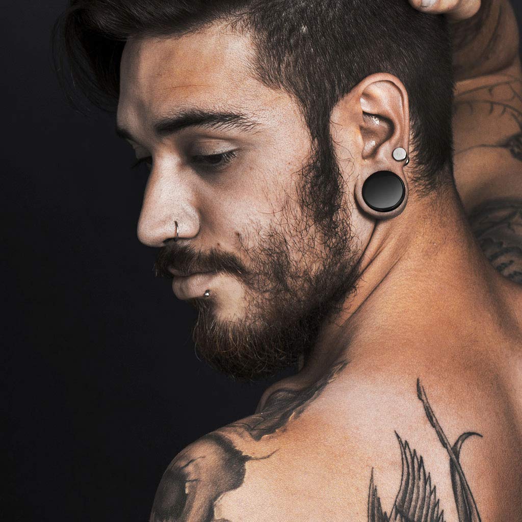Ear gauges solid black obsidian ear plugs soscene double saddle 8mm 0 gauge