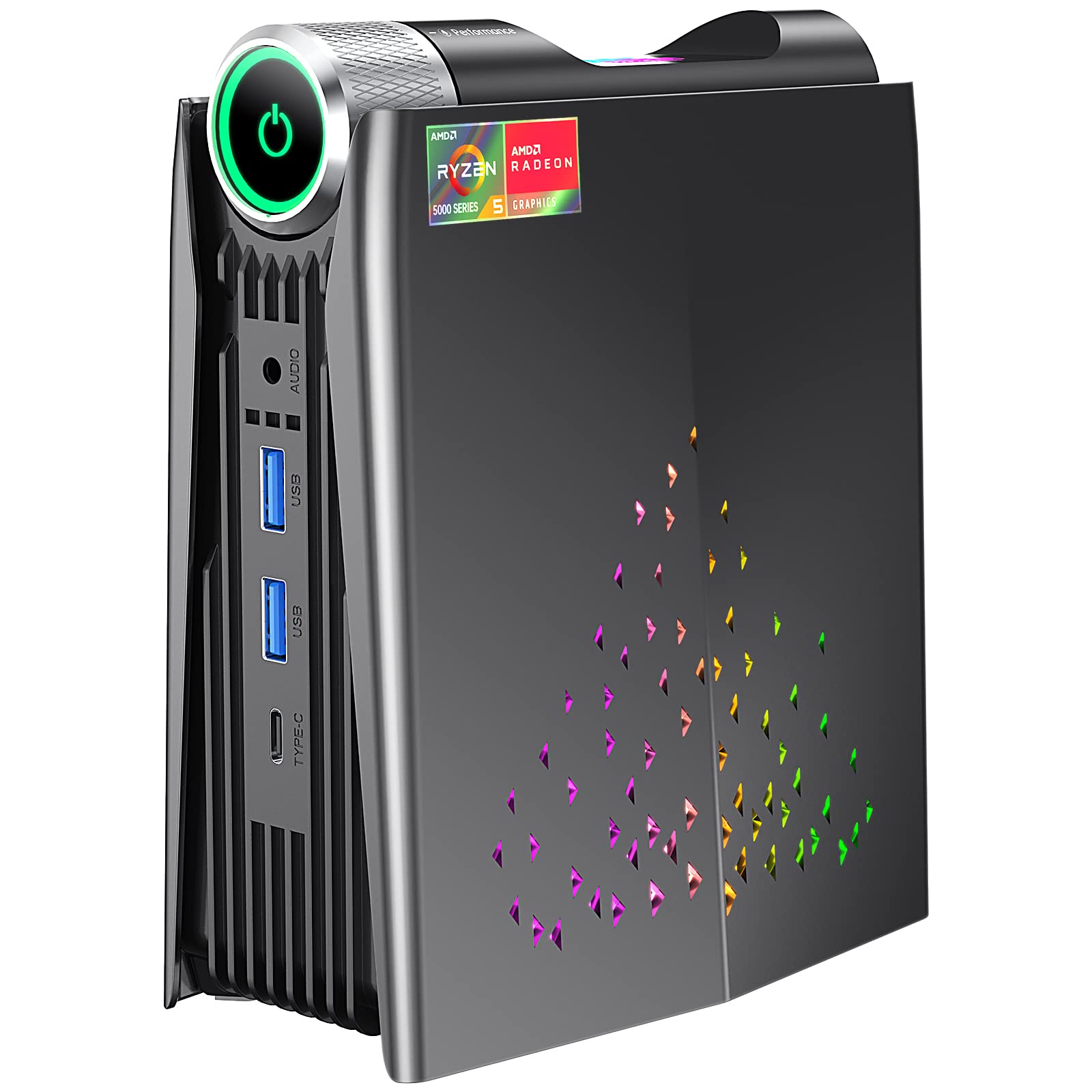 Mini PC AMD Ryzen 5 5600U Up to 4.2GHz with Windows 11 Pro 16GB RAM 512GB SSD Mini Computer, Radeon Vega 7 Micro PC Support PERF Adjustable, RGB Lights, Type-C+DP+HDMI 4K 3 Screens, Dual Band WiFi, BT